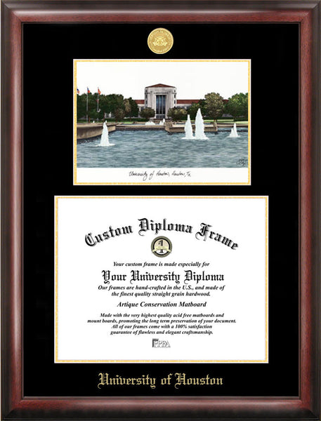 University of Houston 14w x 11h Gold Embossed Diploma Frame with Campu ...